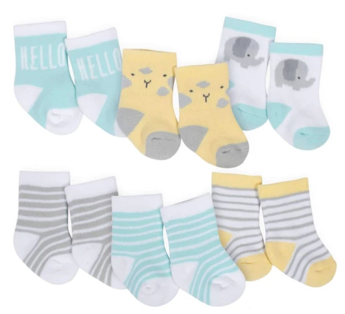 Gerber® 6-Pack Neutral Elephant Wiggle Proof Terry Crew Socks | Bebitos ...